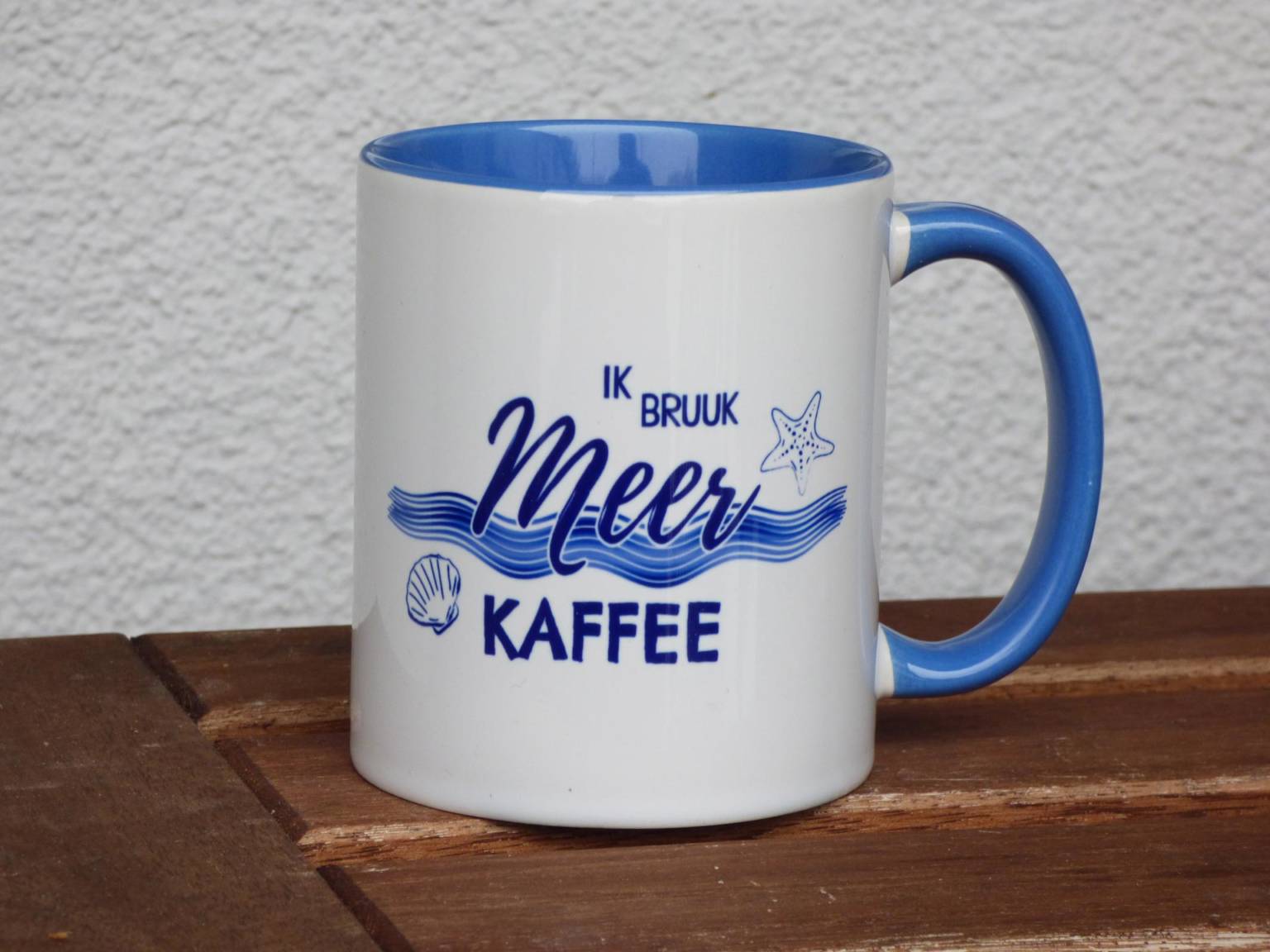 Keramik Kaffeebecher mit norddeutschem Motiv - Fördeblau